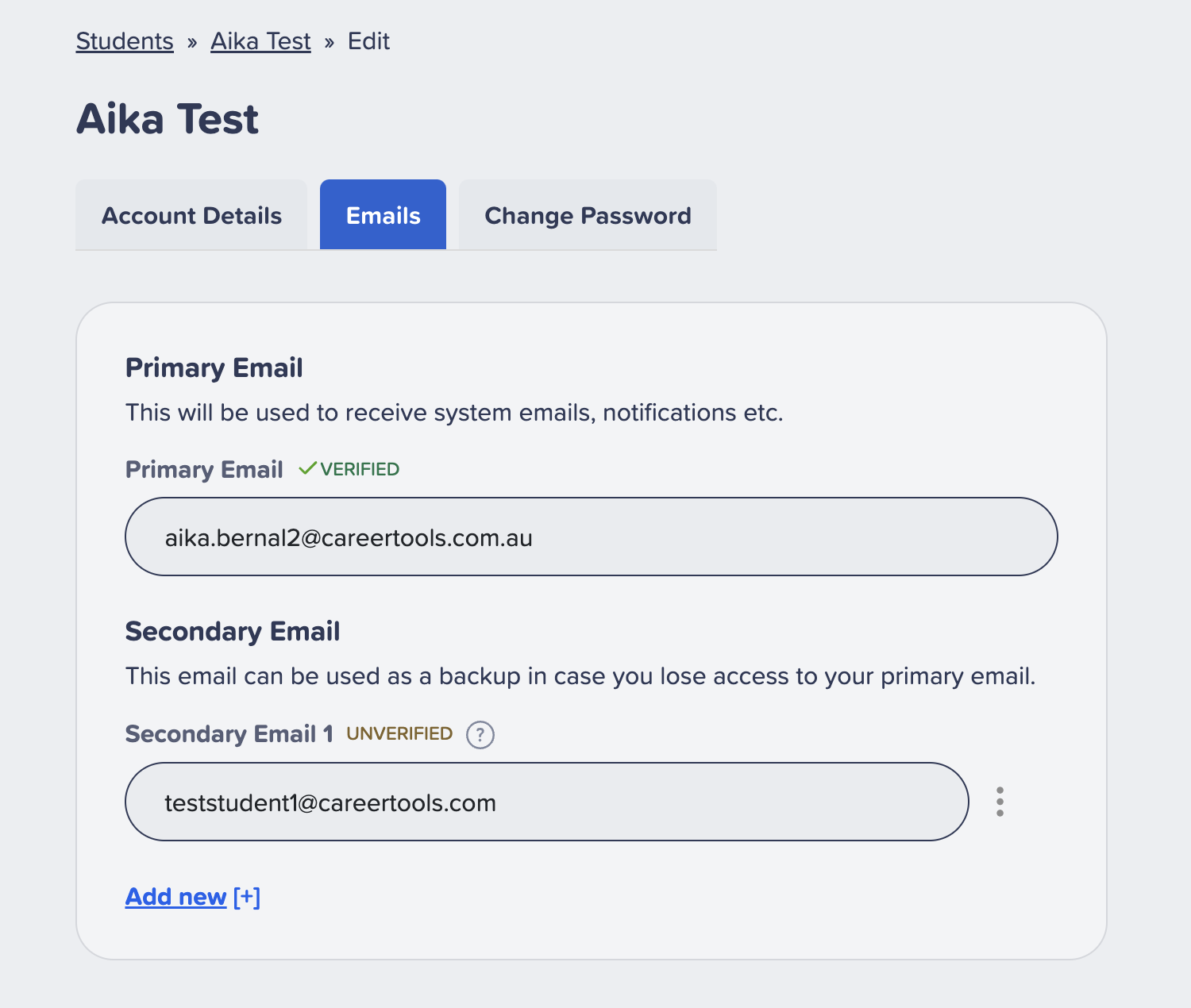 Secondary Email Addresses – Career Tools