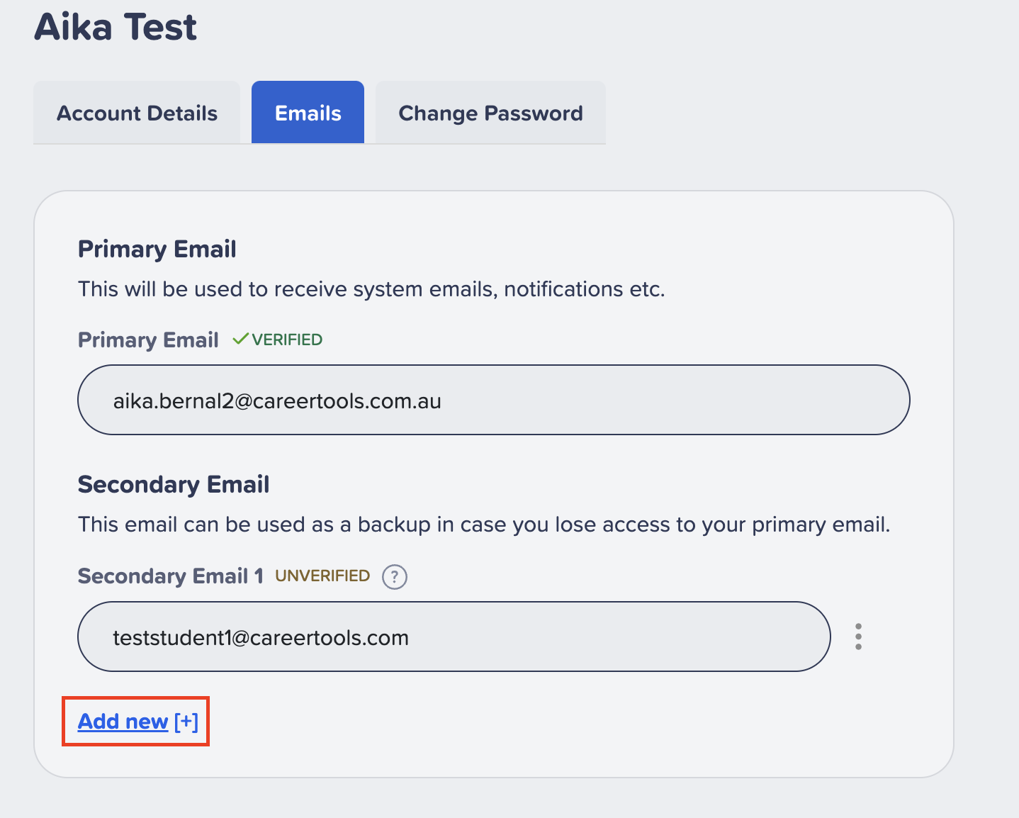 Secondary Email Addresses – Career Tools