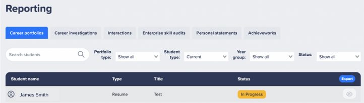 Reporting + Viewing Results – Career Tools